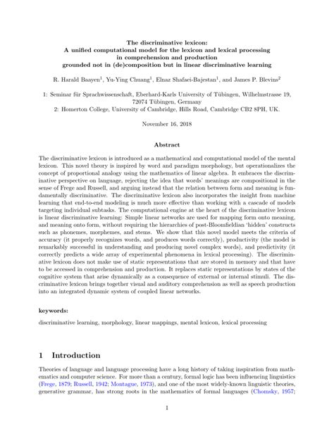 Pdf The Discriminative Lexicon A Unified Computational Model For The Lexicon And Lexical