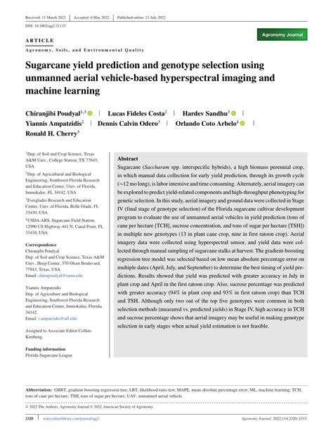 Sugarcane Yield Prediction And Genotype Selection Using Unmanned Aerial