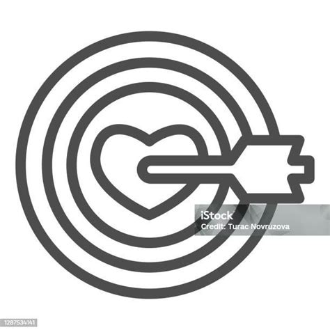 하트 라인 아이콘 발렌타인 데이 컨셉 흰색 배경에 대상 사랑과 화살표 기호에 목표와 화살표 촬영 및 모바일 개념에 대한 개요 스타일에 심장 아이콘에 충돌 벡터 그래픽 개념에