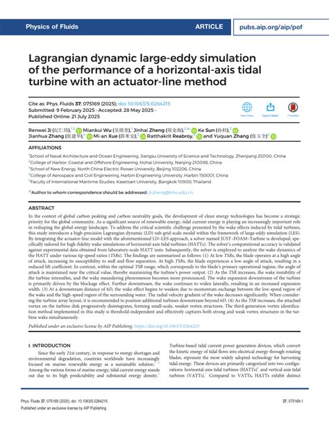 Lagrangian Dynamic Large Eddy Simulation Of The Performance Of A Horizontal Axis Tidal Turbine