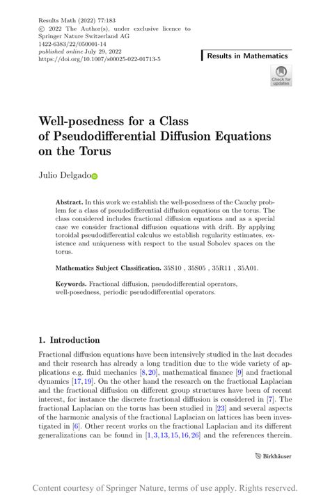 Well Posedness For A Class Of Pseudodifferential Diffusion Equations On The Torus Request Pdf