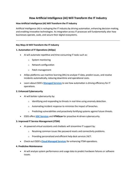 How Artificial Intelligence Ai Will Transform The It Industrypdf
