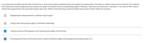 In An Experiment To Determine The Index Of StudyX