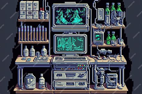 Premium Ai Image Pixel Art Science Lab Chemistry Lab Background In Retro Style For 8 Bit Game