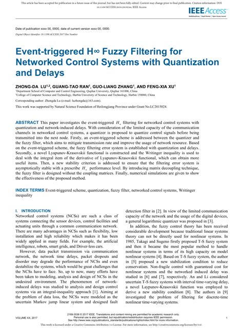 Pdf Event Triggered H∞ Fuzzy Filtering For Networked Control Systems