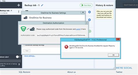 error connecting my account to backup on onedrive for bussiness