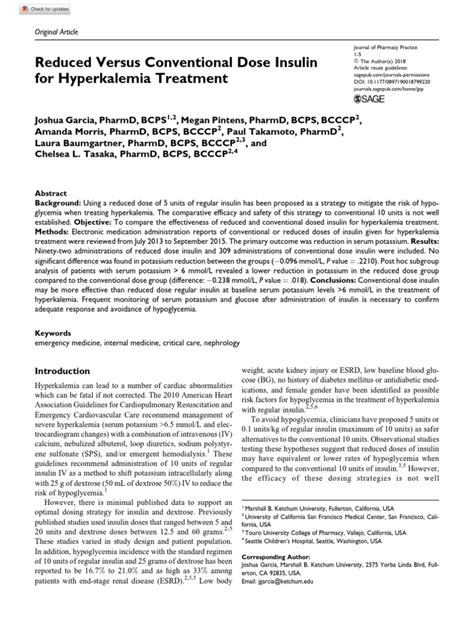 Reduced Versus Conventional Dose Insulin For Hyperkalemia Treatment