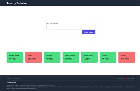 Github Priyansh32toxicity Detector A Simple Web Interface To Test