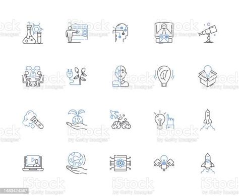 혁신은 아이콘 모음을 간략하게 설명합니다 발명 발전 개선 생성 개발 정제 제작 벡터 및 일러스트레이션 개념 세트 선형 표지판을 시작하고 개척하고 재설계합니다 21세기에 대한