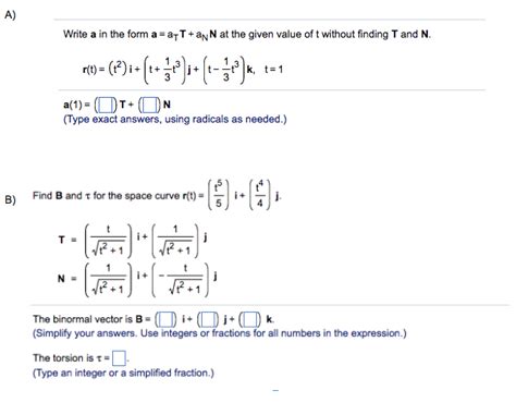 solved a write a in the form a t ann at the given value