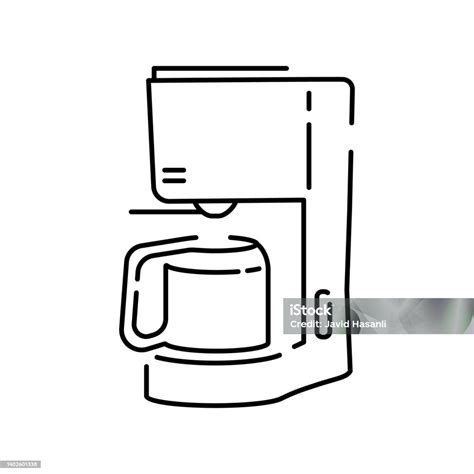 에스프레소 커피 머신 라인 아이콘 벡터 일러스트 레이 션 개요 스타일 디자인 흰색 배경에 고립되어 있습니다 주방 가전 제품 가정 생활에 대한 스톡 벡터 아트 및 기타 이미지