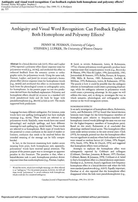 Pdf Ambiguity And Visual Word Recognition Can Feedback Explain Both