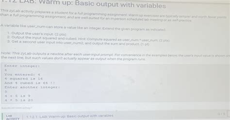 1 12 lab warm up basic output with variables this zylab activity