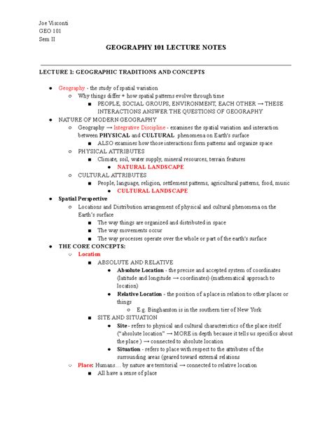 Geog 101 All Lec Notes Joe Visconti Geo 101 Sem Ii Geography 101