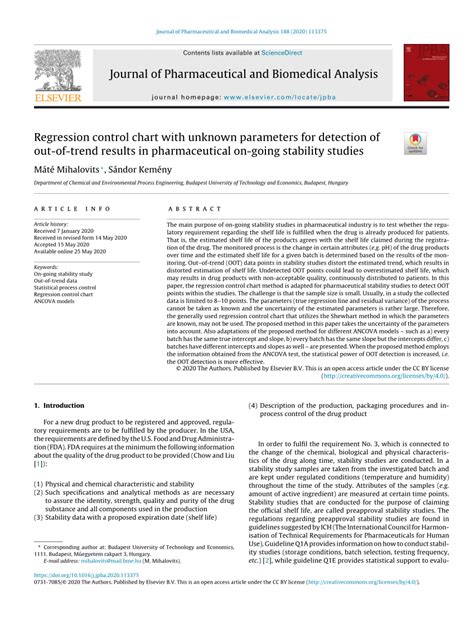 Pdf Regression Control Chart With Unknown Parameters For Detection Of Out Of Trend Results In