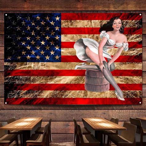 Vintage American Flag Nice Pin Up Girl Poster And Prints 38 X 57 Wall