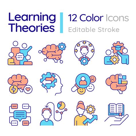 2d Editable Colorful Thin Line Icons Set Representing Learning Theories Isolated Vector Linear