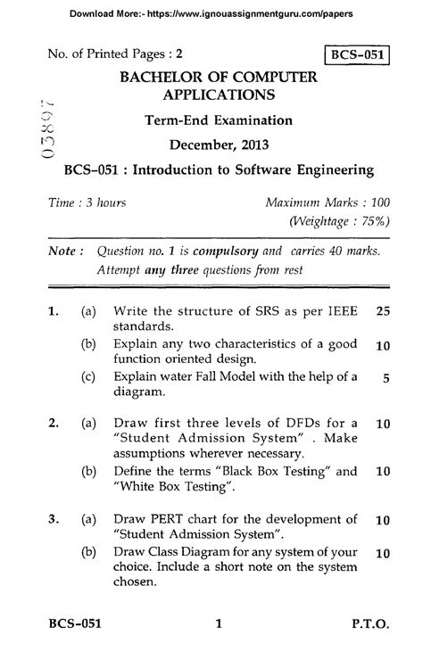 bcs 051 previous year question papers download no of printed pages
