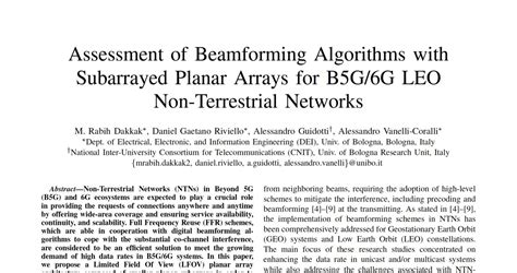 Assessment Of Beamforming Algorithms With Subarrayed Planar Arrays For B5g6g Leo Non