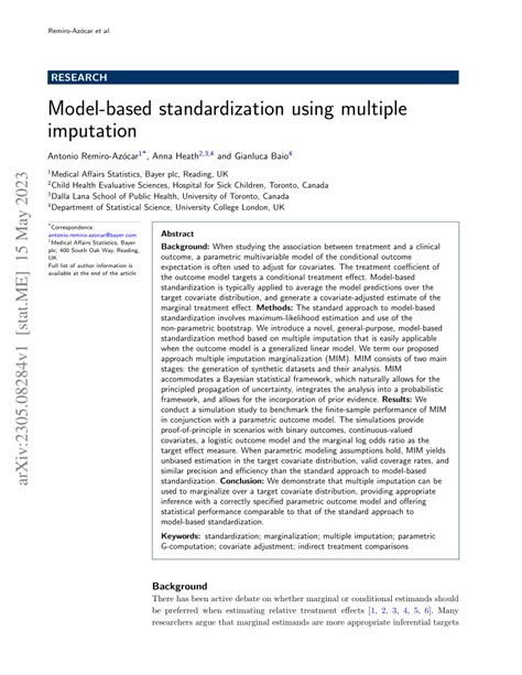 PDF Model Based Standardization Using Multiple Imputation
