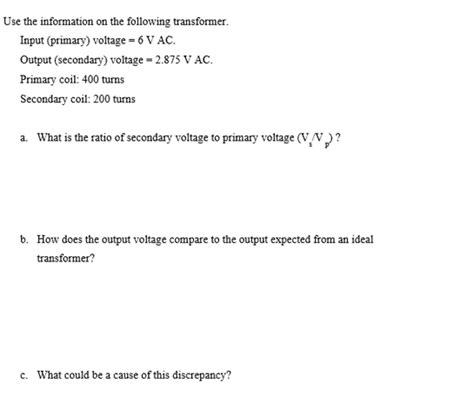 Solved Use The Information On The Following Transformer Chegg Com