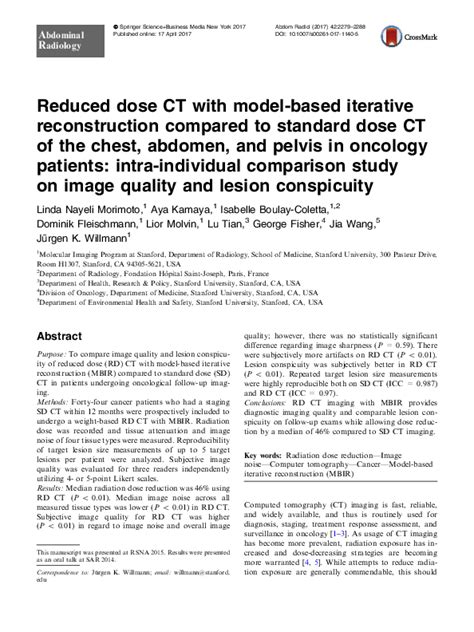 Pdf Reduced Dose Ct With Model Based Iterative Reconstruction