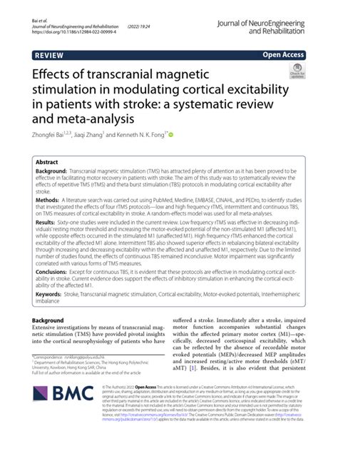Effects Of Transcranial Magnetic Stimulation In Modulating Cortical Excitability In Patients