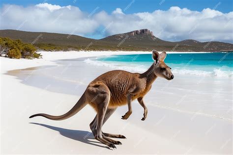 Premium Photo A Kangaroo Hopping Along On The Beach At Lucky Bay In