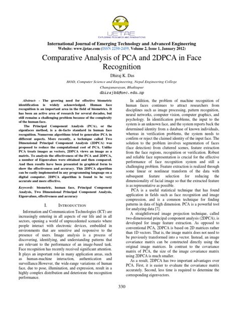 Comparative Analysis Of Pca And 2dpca In Face Recognition Pdf
