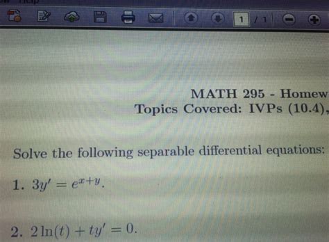 Solved Solve The Following Separable Differential Equations
