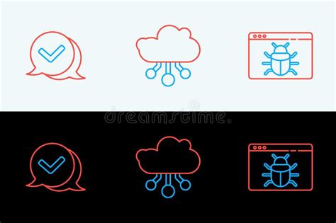 Set Line System Bug Check Mark In Speech Bubble And Internet Of Things Icon Vector Stock