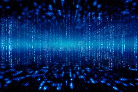 Blue Digital Binary Data On Computer Screen Background Stock