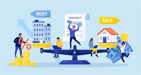 비늘에 집과 아파트 임대 및 판매 부동산 중하나를 선택하는 사람들 아파트를 판매하거나 임대 주택을 구입 모기지 대출 부동산 투자