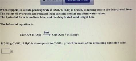 Molecular Equation For Copper Sulfate Pentahydrate With Heat