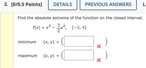 solved find the absolute extrema of the function on the