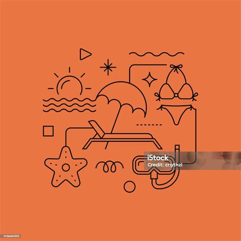 여름과 해변 관련 벡터 배너 디자인 컨셉 아이콘이 있는 모던 라인 스타일 해변에 대한 스톡 벡터 아트 및 기타 이미지 해변
