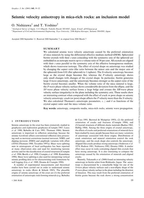 Seismic Velocity Anisotropy In Mica Rich Rocks An Inclusion Model