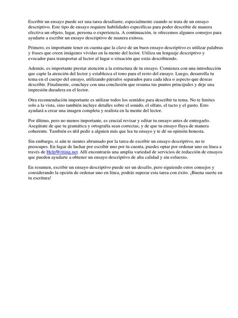 Consejos Para Escribir Un Ensayo Descriptivo Pdf Scribd Websites