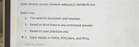 Solved State Network Access Network Adequacy Standards