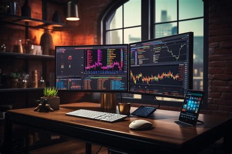 Premium Ai Image Man With Headset Analyzing Charts On Computer And Trading During Work In