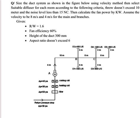 Q Size The Duct System As Shown In The Figure Below Using Velocity Method Then Select Suitable
