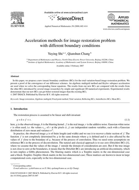 PDF Acceleration Methods For Image Restoration Problem With Different Boundary Conditions