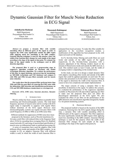 Pdf Dynamic Gaussian Filter For Muscle Noise Reduction In Ecg Signal
