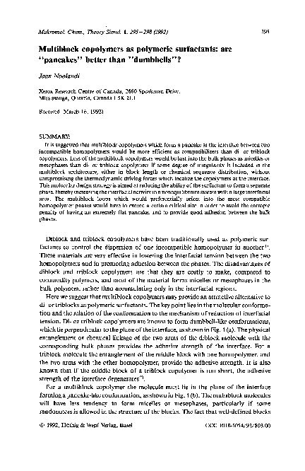 Pdf Multiblock Copolymers As Polymeric Surfactants Are Pancakes