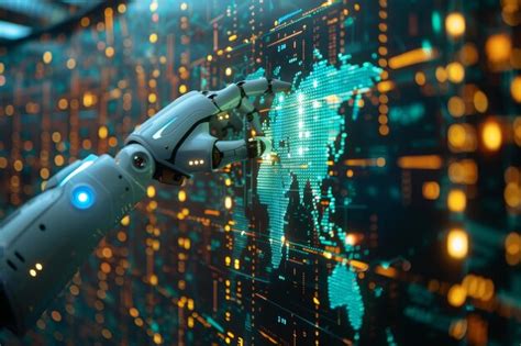 미래의 금융 기술은 인공지능 Ai 로 인체형 Humanoid 에 의해 통제되며 기계 학습을 사용한다 프리미엄 사진