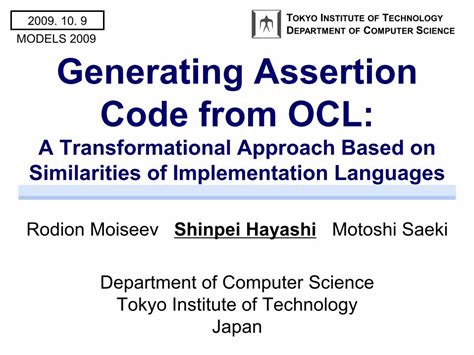 Pdf Generating Assertion Code From Ocl A Transformational Approach