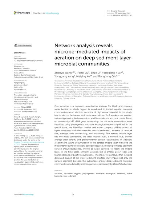 Pdf Network Analysis Reveals Microbe Mediated Impacts Of Aeration On Deep Sediment Layer