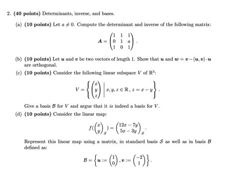 Solved Points Determinants Inverse And Bases A Chegg