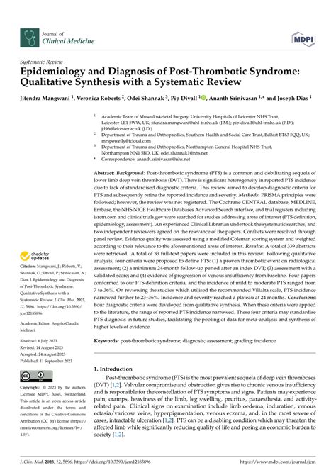 Pdf Epidemiology And Diagnosis Of Post Thrombotic Syndrome Qualitative Synthesis With A