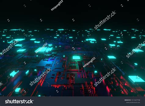 3d Rendering Futuristic Blue Circuit Board Stock Illustration